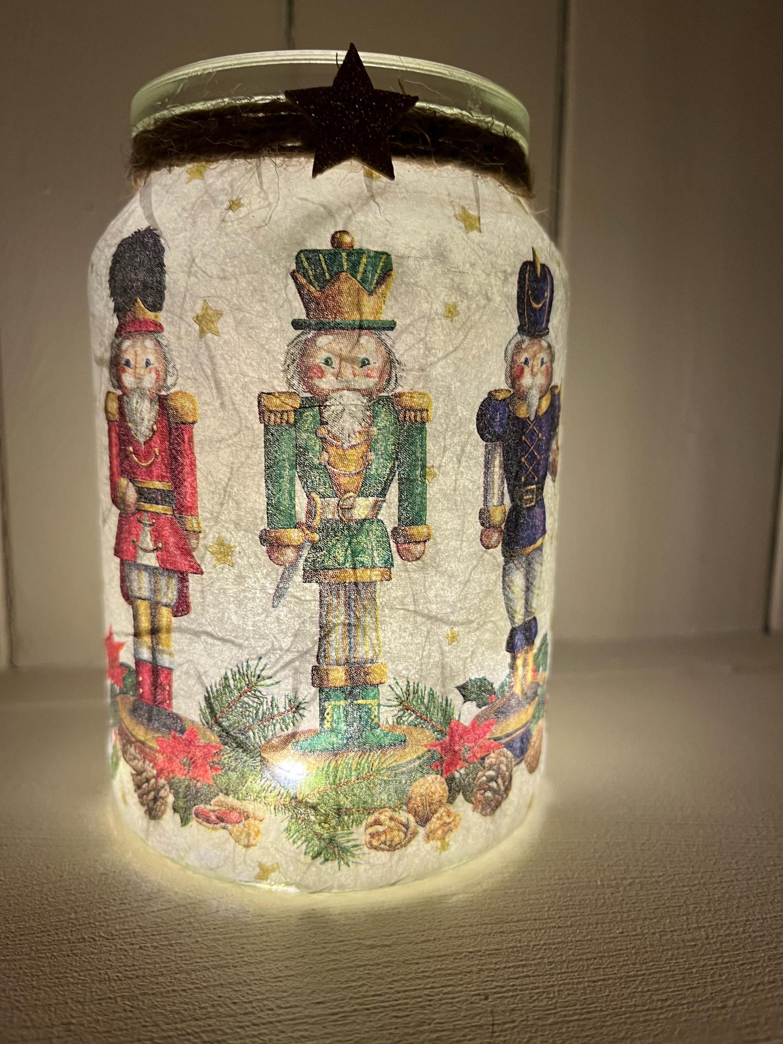 Handcrafted and Decoupaged Nutcracker Jar Use With Candle or Battery ...