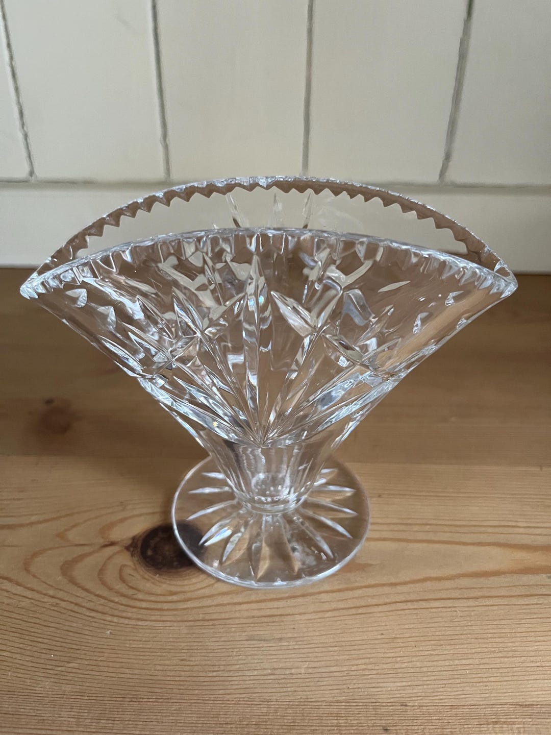 Vintage Cut Glass Chrystal Small Fan Shaped Vase - Cut Glass Vase ...