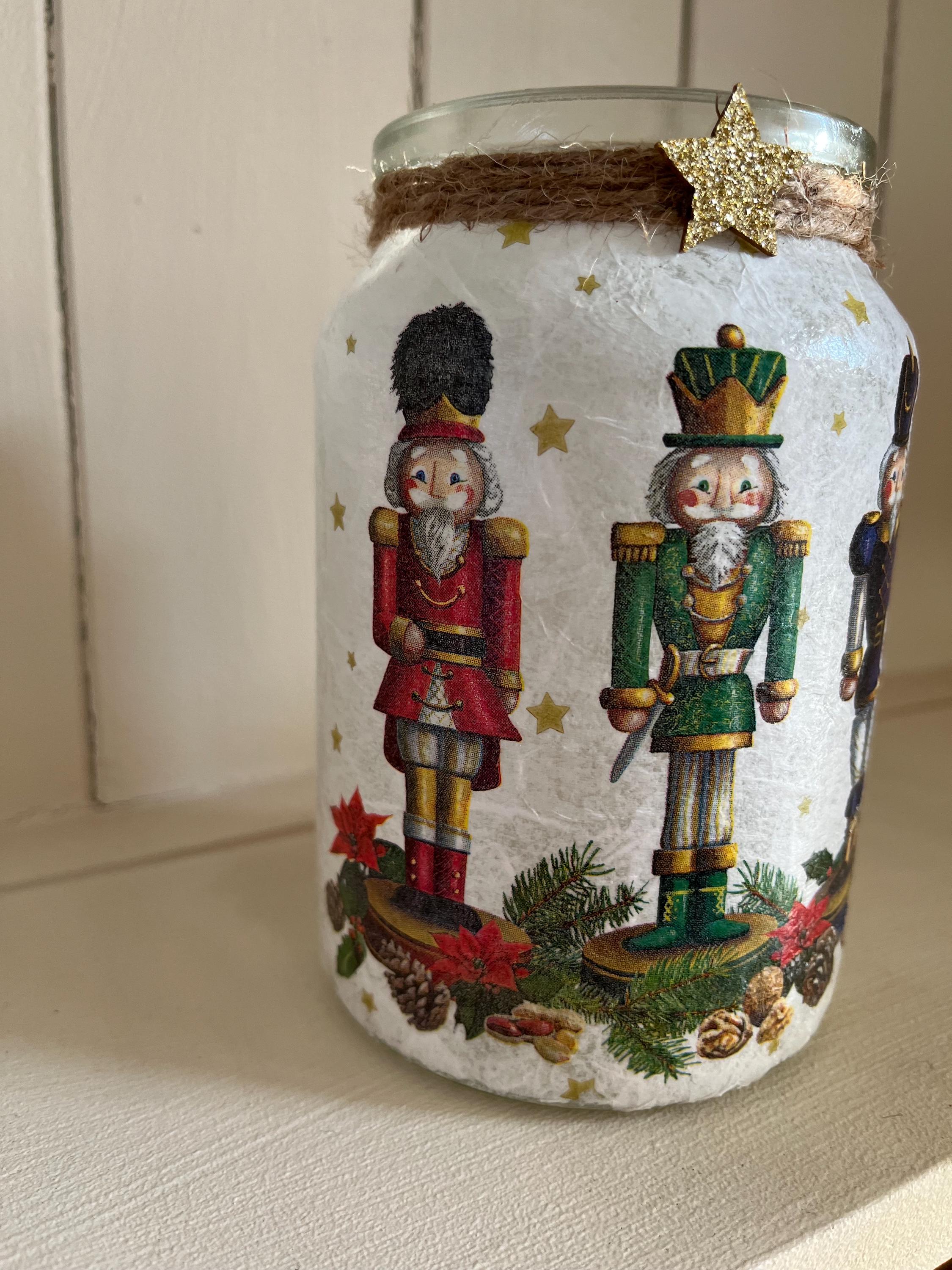 Handcrafted and Decoupaged Nutcracker Jar Use With Candle or Battery ...