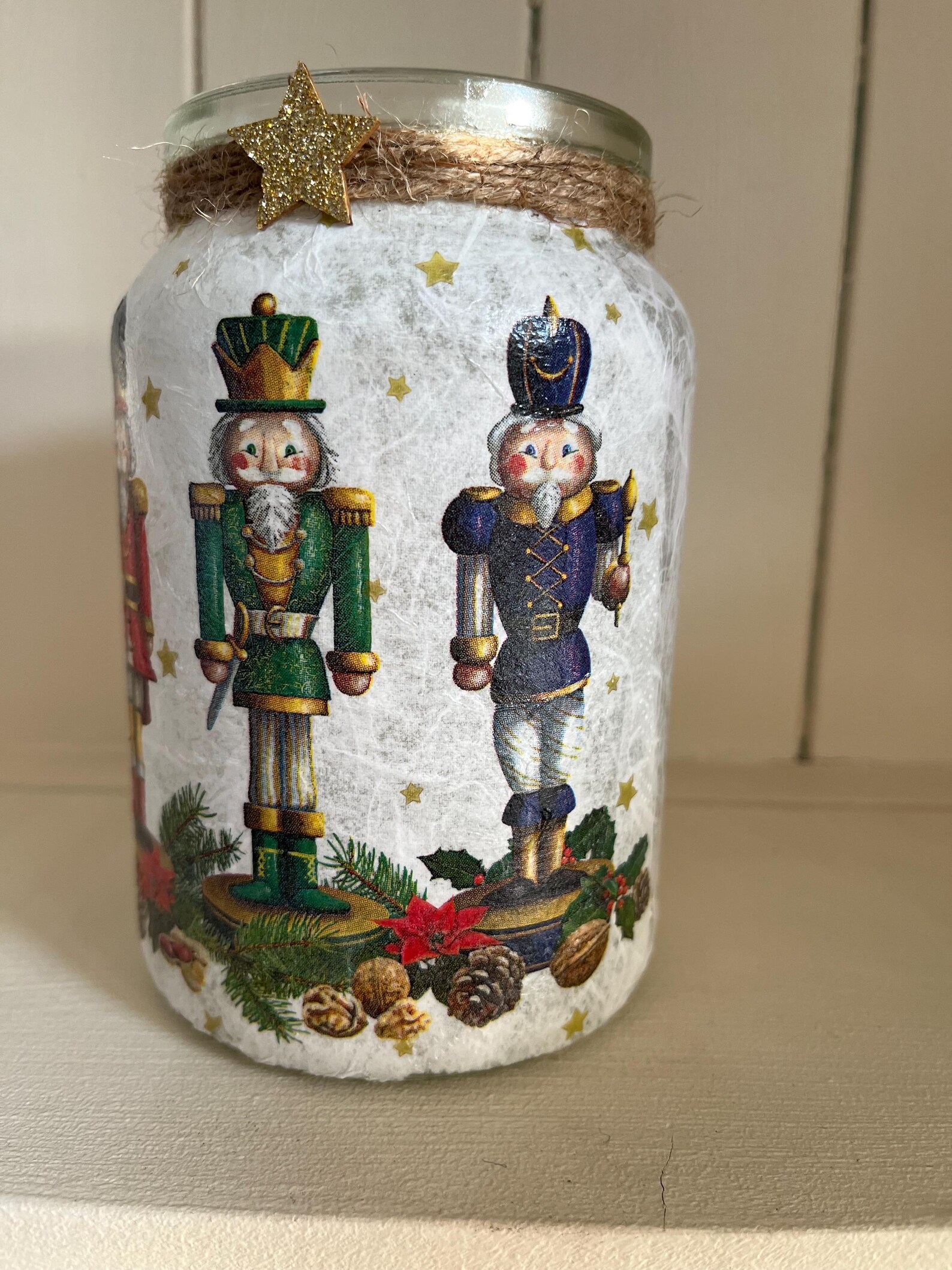 Handcrafted and Decoupaged Nutcracker Jar Use With Candle or Battery ...