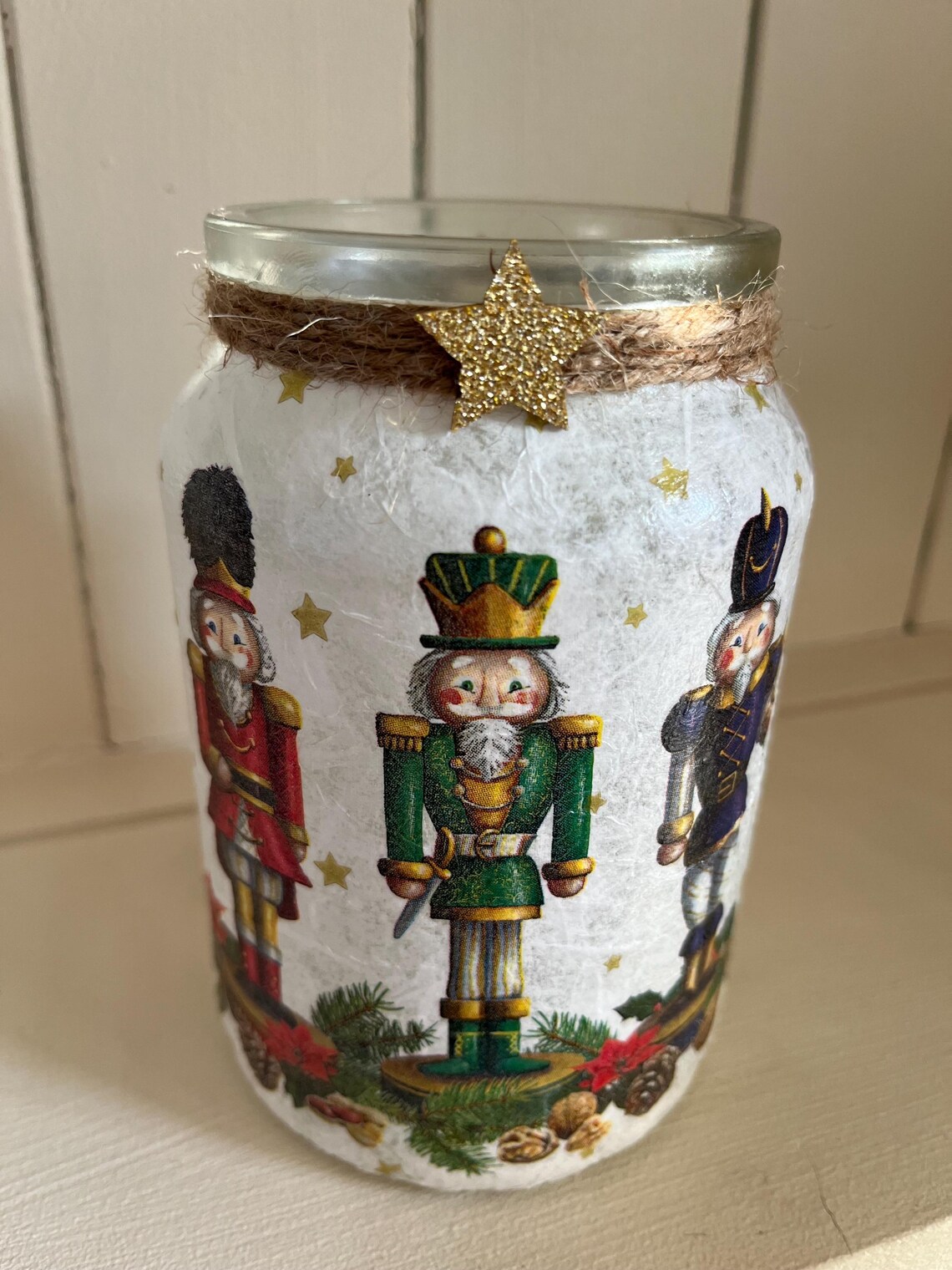 Handcrafted and Decoupaged Nutcracker Jar Use With Candle or Battery ...