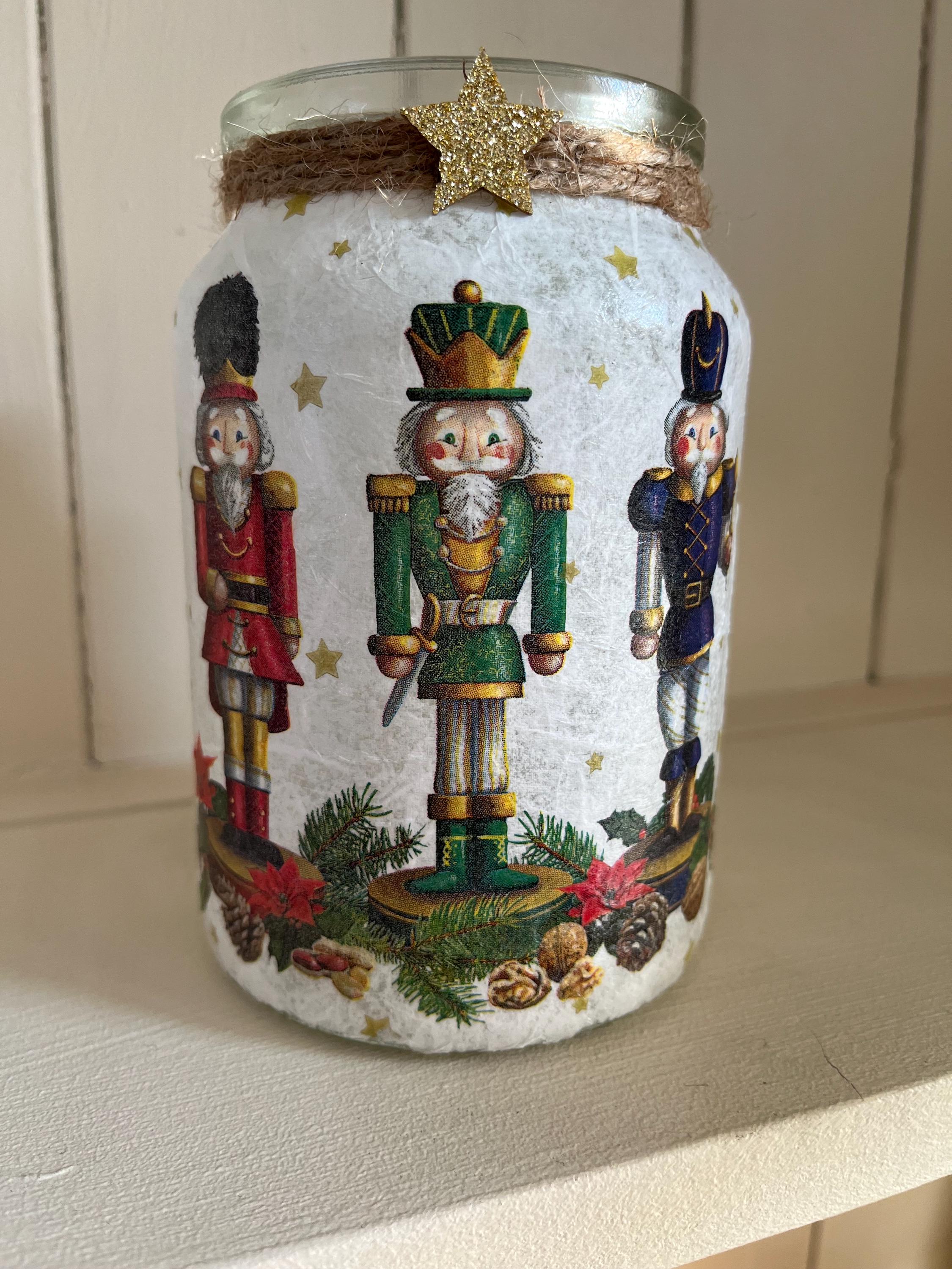 Handcrafted and Decoupaged Nutcracker Jar Use With Candle or Battery ...
