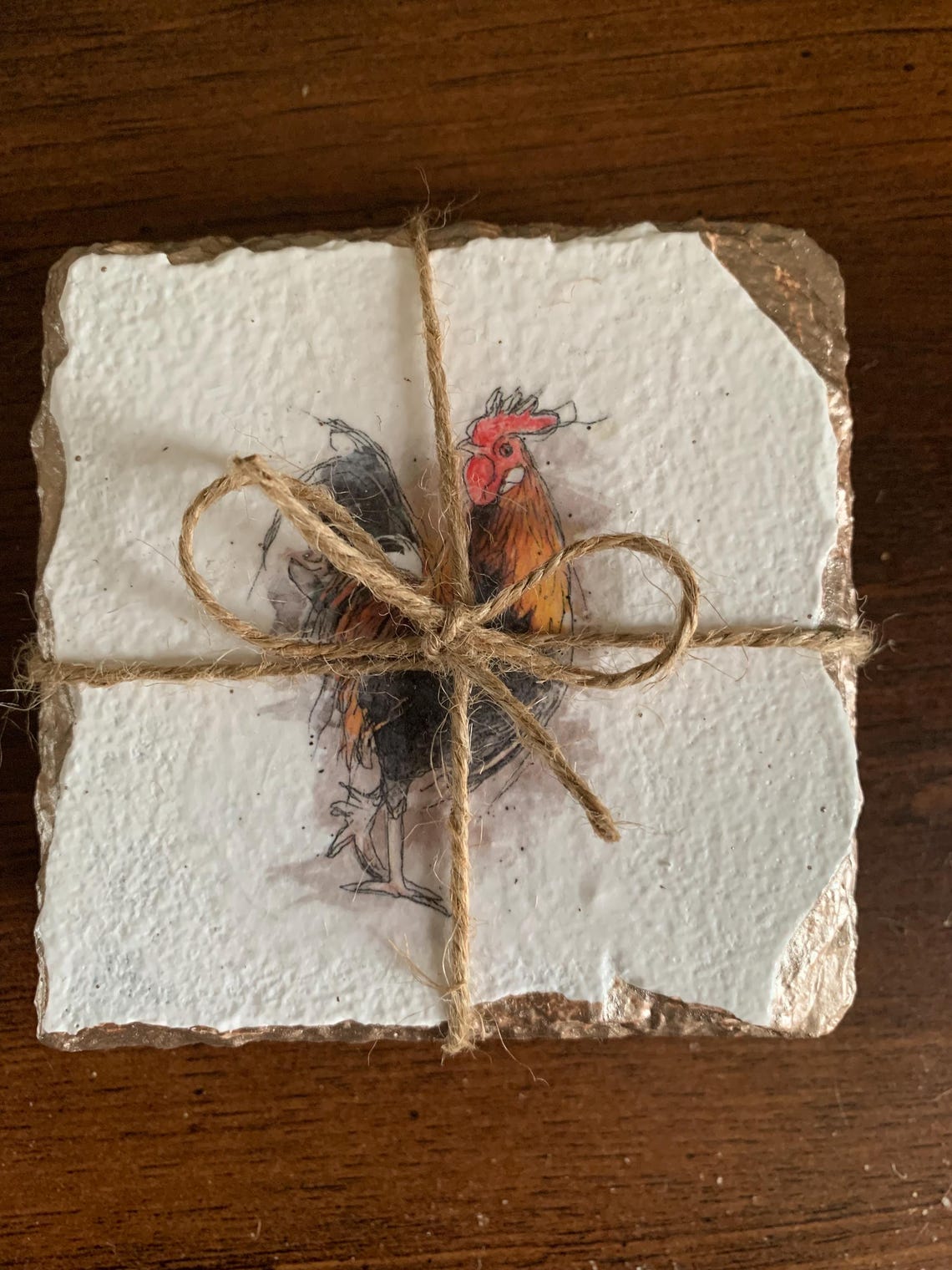Set of 4 Handpainted and Decoupaged Hen Chicken and Cockerel Slate ...