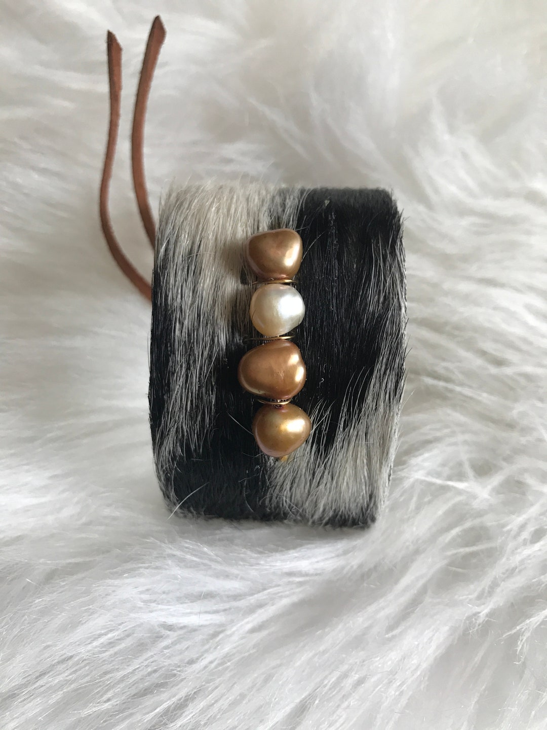 Leather Hair on Hide Cuff Bracelet W/ Freshwater Pearls - Etsy