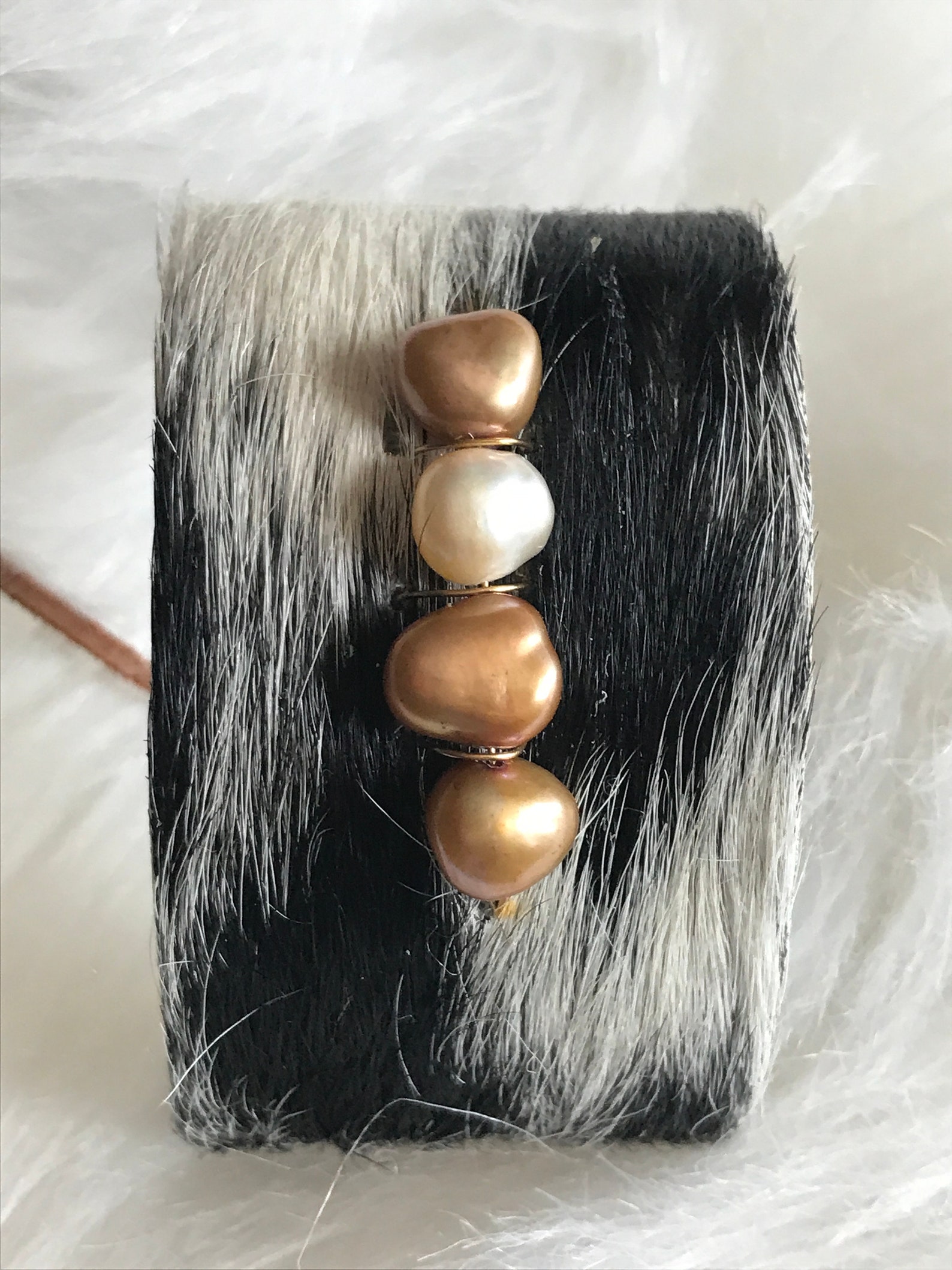 Leather Hair on Hide Cuff Bracelet W/ Freshwater Pearls - Etsy