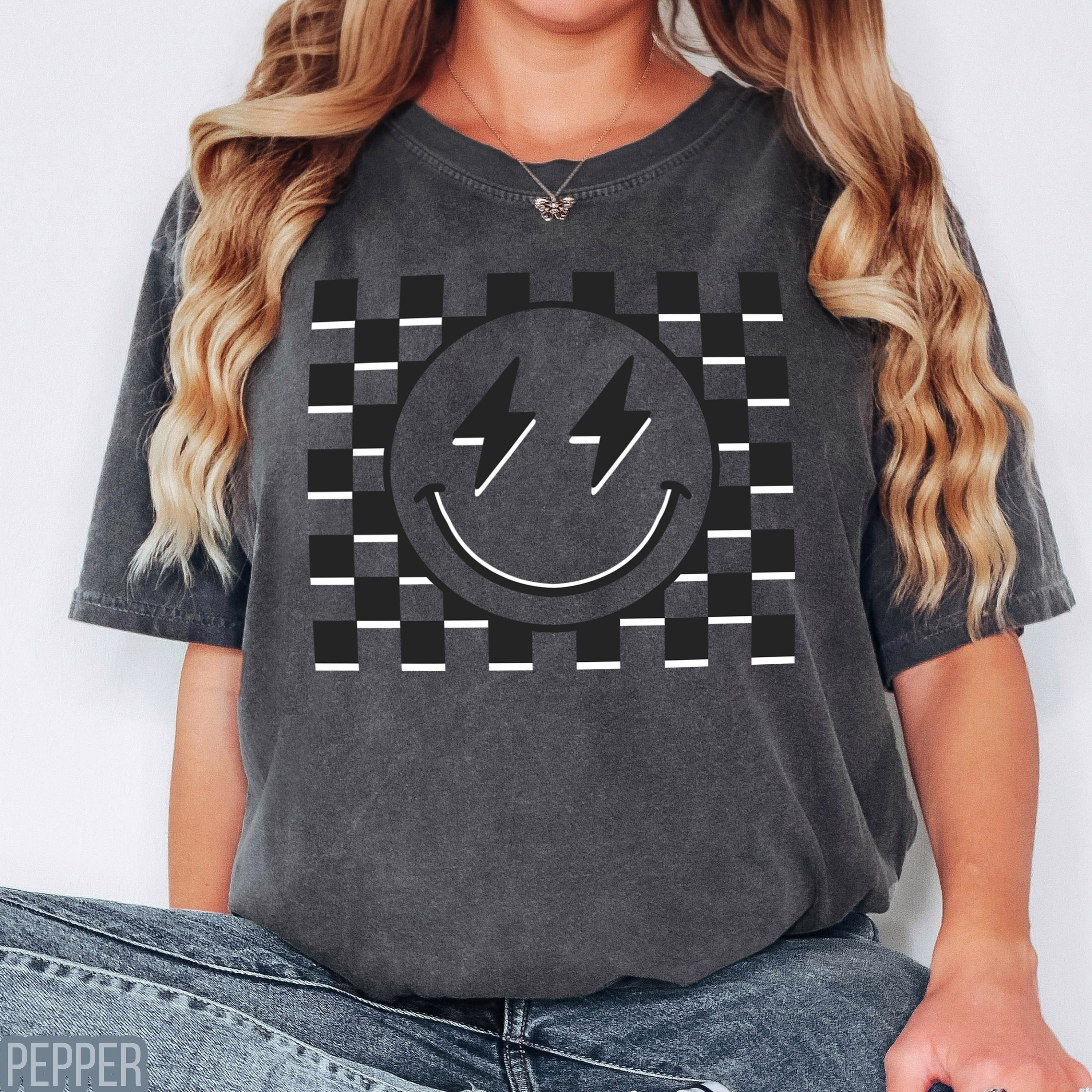 Comfort Colors® Checkered Smiley Face Shirt, Cute Smiley Shirt, Retro ...