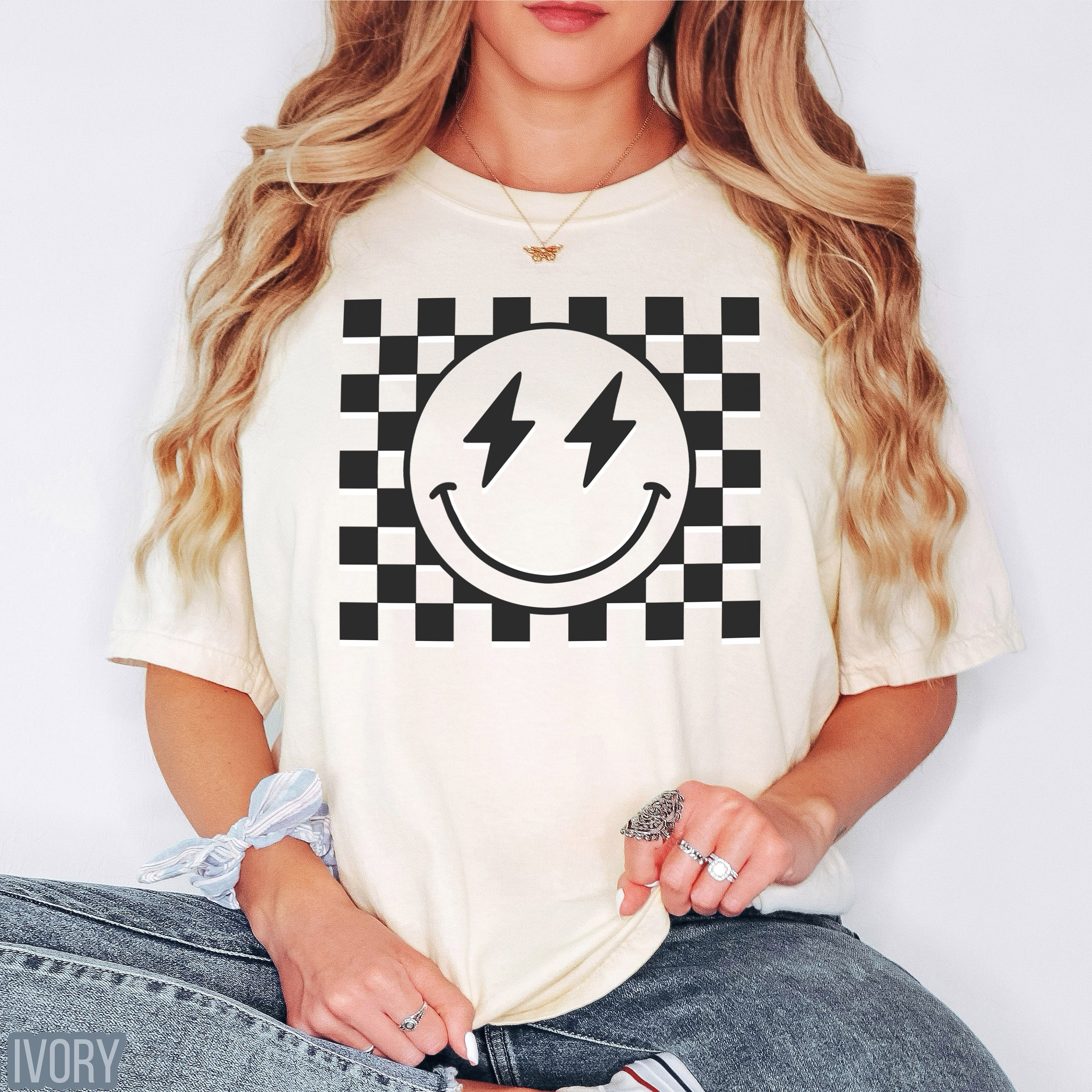 Comfort Colors® Checkered Smiley Face Shirt, Cute Smiley Shirt, Retro ...