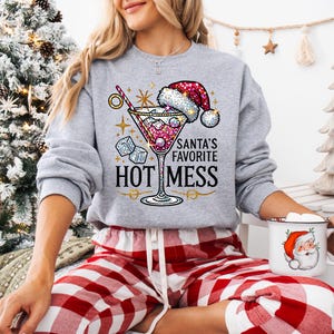 Santa's Hot Mess Sweater, Christmas Martini Hoodie, Faux Glitter ...