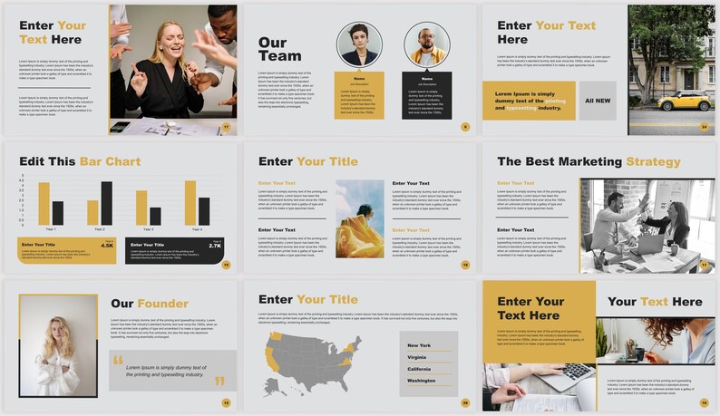 Yellow and Gray Minimal Modern Presentation, Clean Business Pitch Deck ...