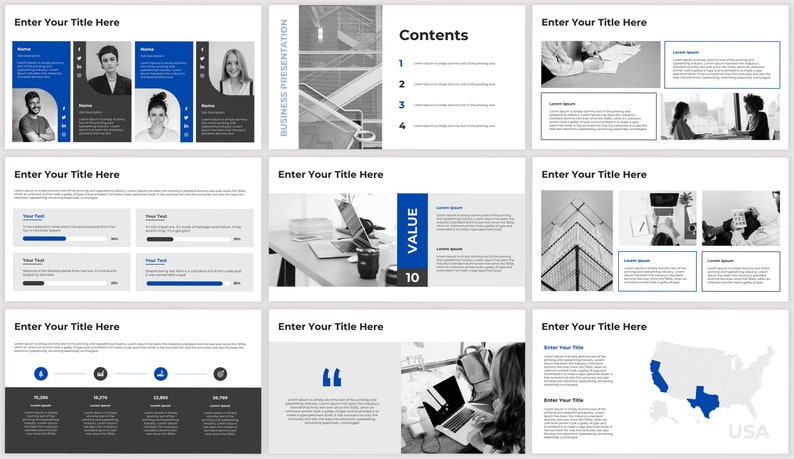 Blue and Black Powerpoint Presentation Template, Clean Business Pitch ...