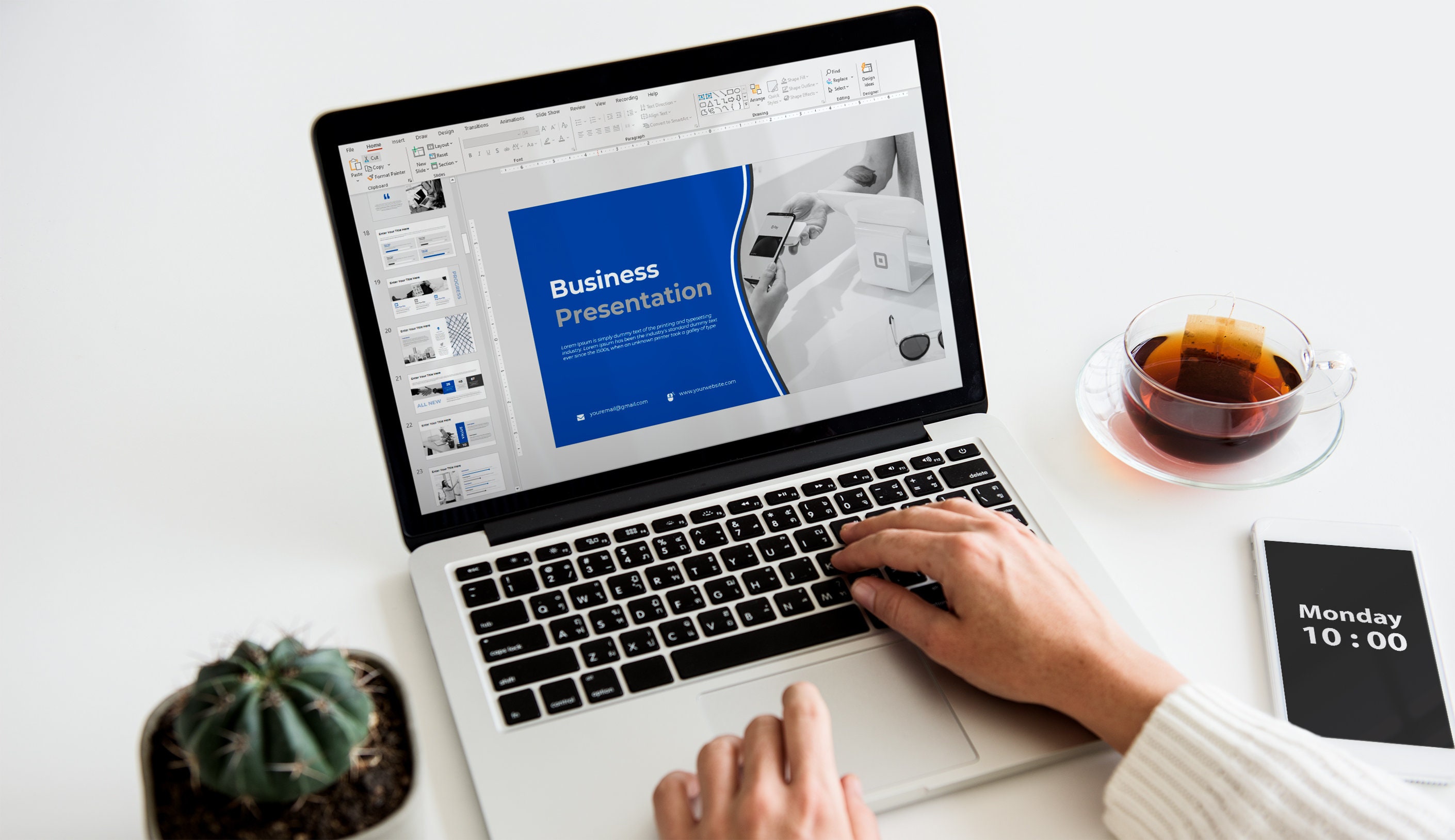 Blue and Black Powerpoint Presentation Template, Clean Business Pitch ...