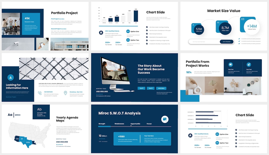 Blue Powerpoint Presentation Template Navy Dark Blue, Clean Business ...