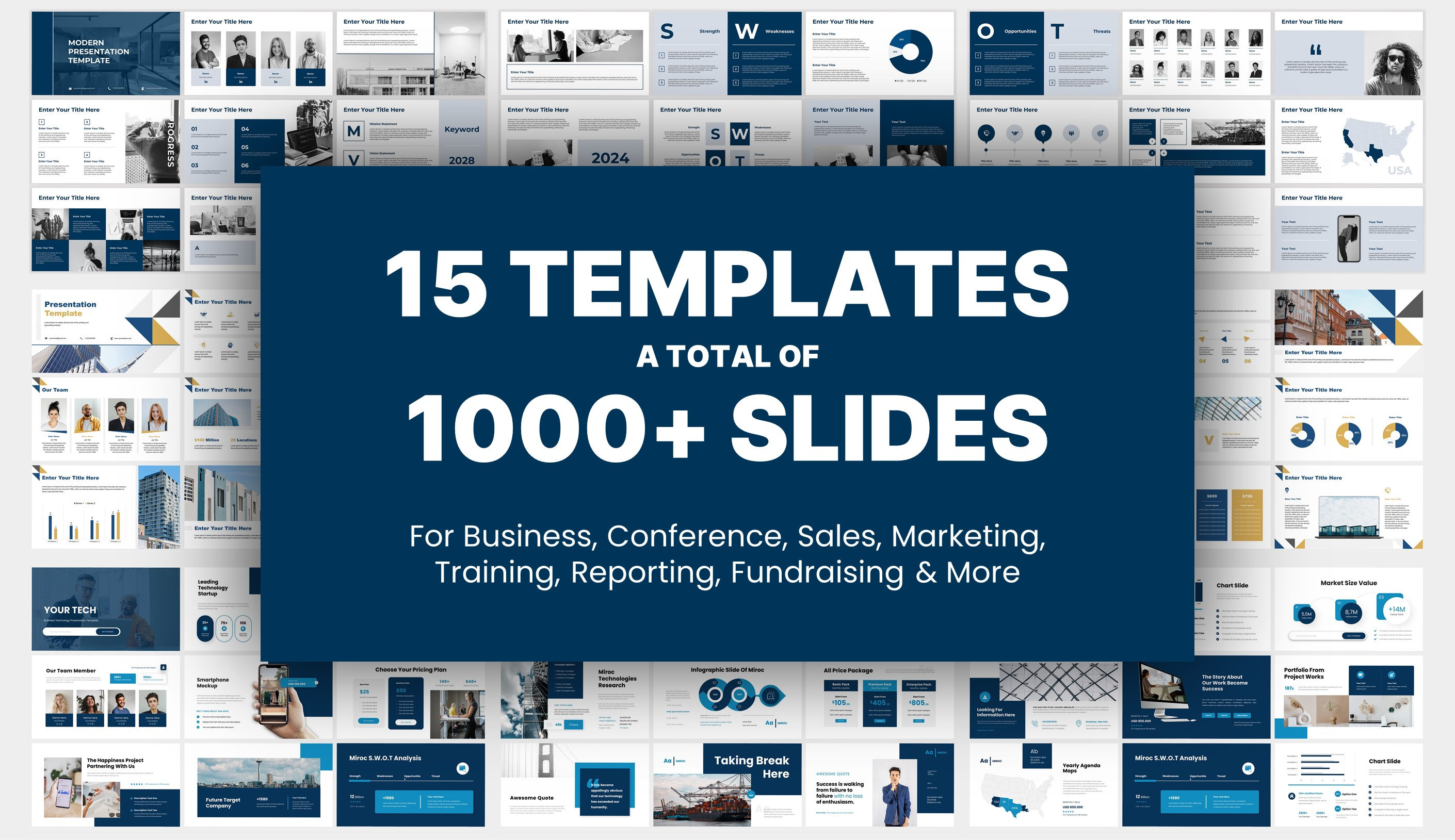 15 Powerpoint Presentation Templates, A Total of Over 1000 Slides, Navy ...