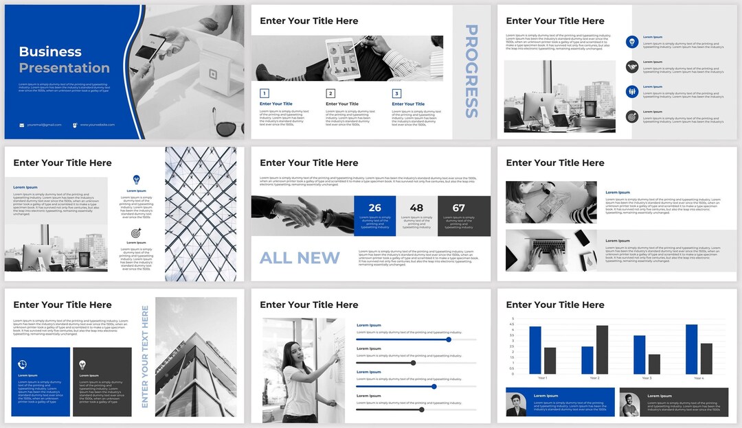 Blue and Black Powerpoint Presentation Template, Clean Business Pitch ...