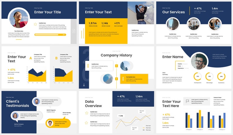 Blue and Yellow Presentation Template, Business Pitch Deck Template ...
