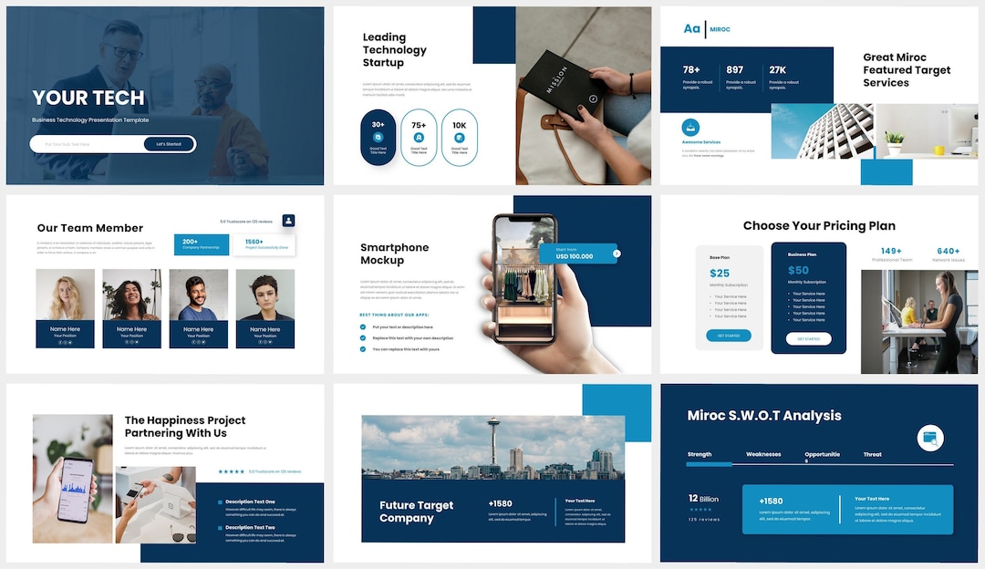 Blue Powerpoint Presentation Template Navy Dark Blue, Clean Business ...