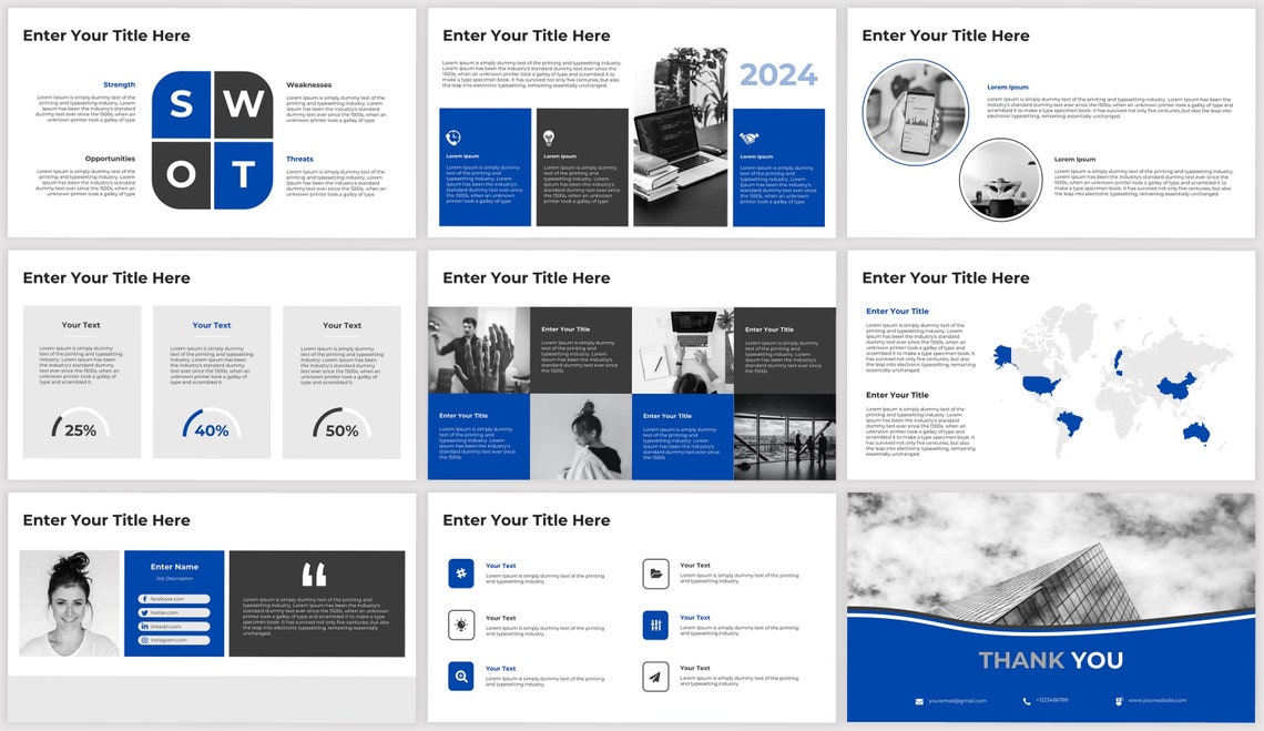 Blue and Black Powerpoint Presentation Template, Clean Business Pitch ...