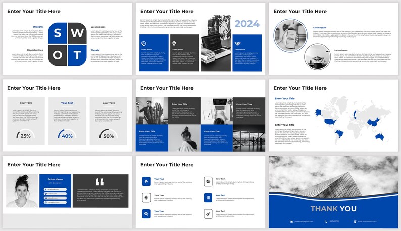 Blue and Black Powerpoint Presentation Template, Clean Business Pitch ...