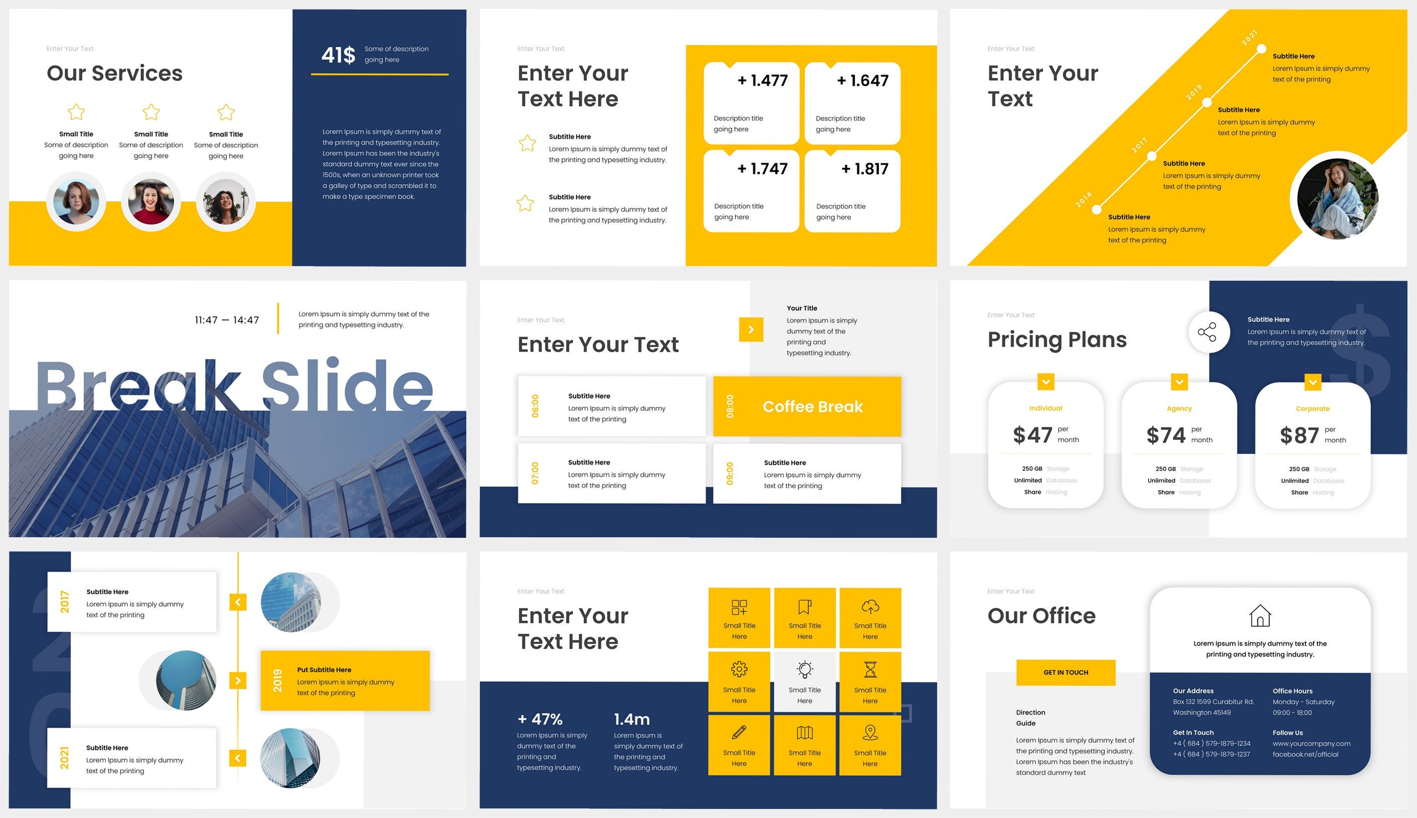 Blue and Yellow Presentation Template, Business Pitch Deck Template ...