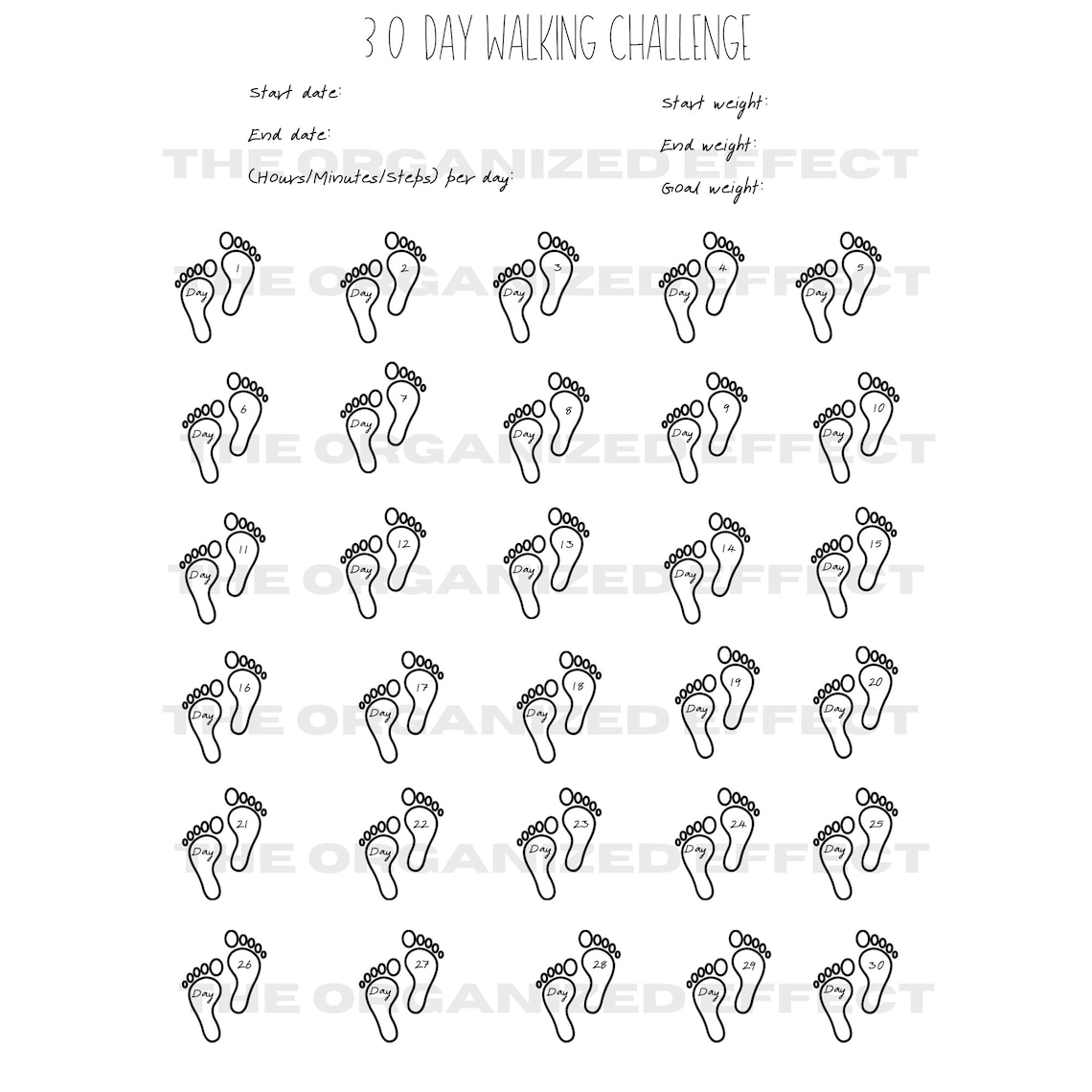 Simple 30 Day Walking Challenge Tracker - Etsy