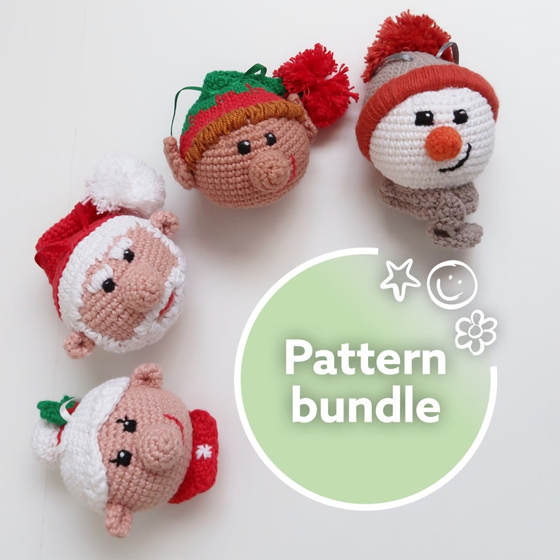 Crochet Pattern Bundle, Festive Friends Christmas Bauble Set: Snowman ...