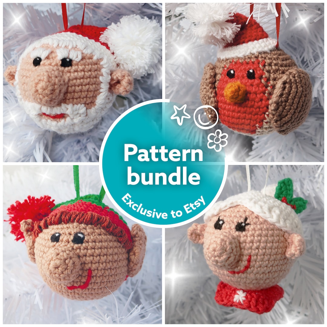 Crochet Pattern Bundle, Christmas Bauble Set: Santa Claus, Mrs Claus ...