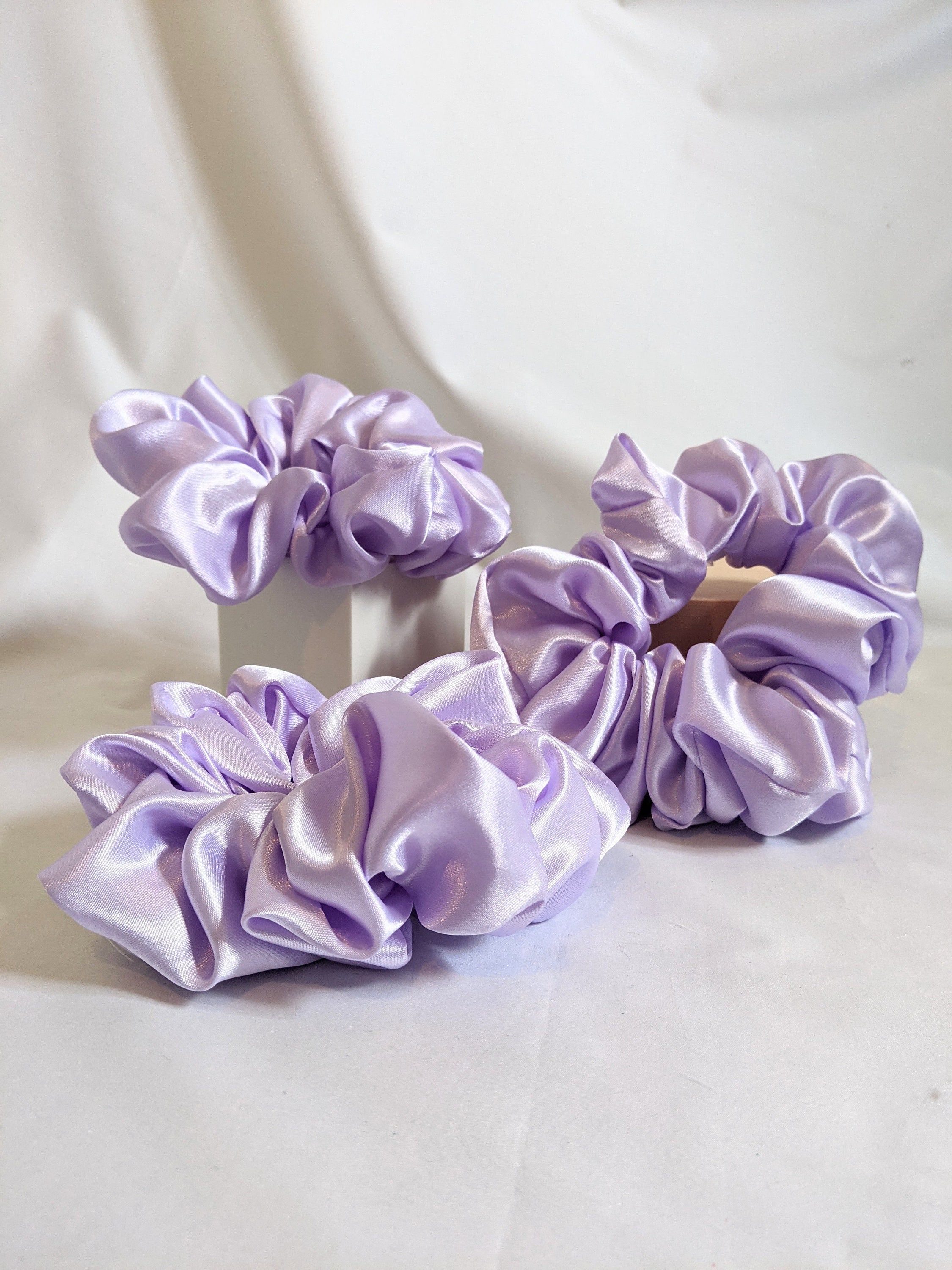 Hair Scrunchie, Purple Hair Tie, Lilac Satin Fabric, Satin Scrunchie ...