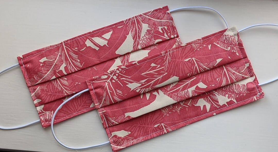 Reusable Face Mask, Pleated Mask, Pink and White Flowers, Exotic ...