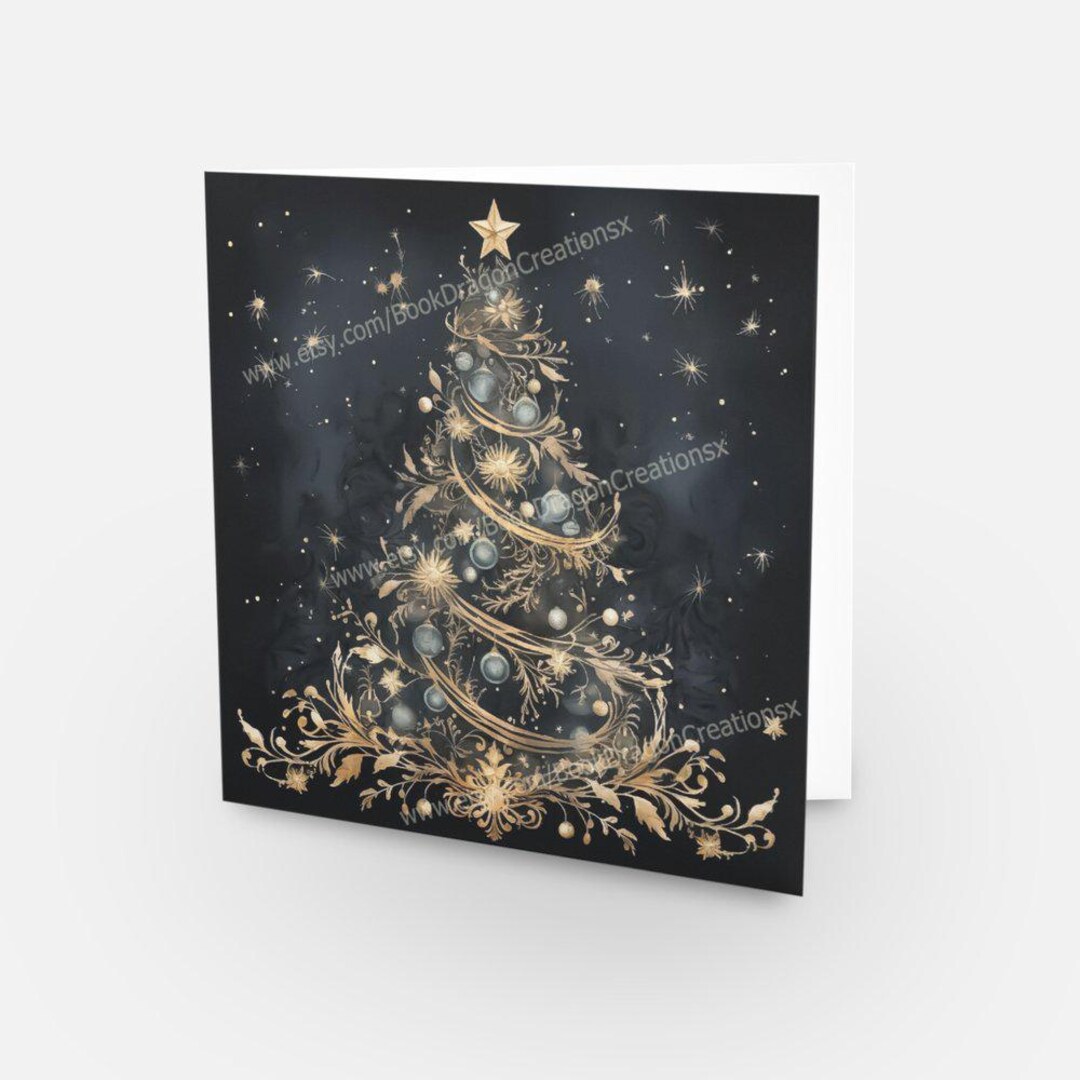 Black and Gold Christmas Tree Card - Etsy
