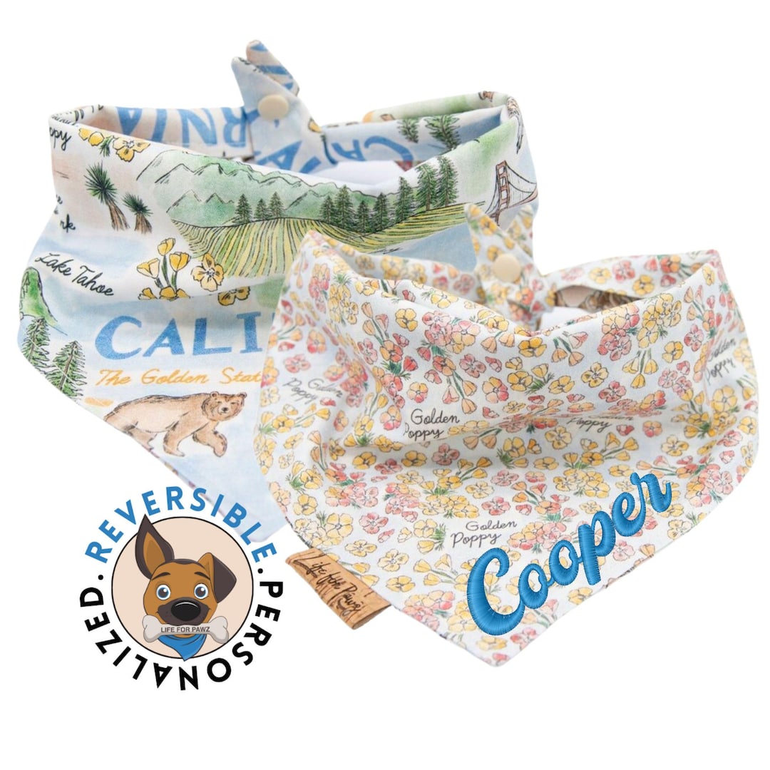 Dog Bandana - California State- Reversible- Tie & Snap - Dog ...