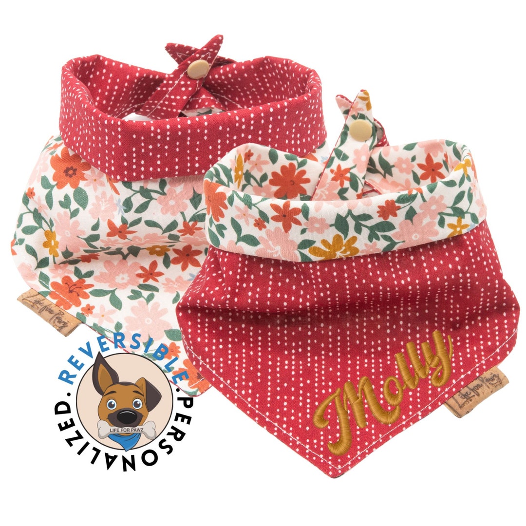 Flowers Dog Bandana, Embroidered Personalized Dog Bandana, Cute Dog ...