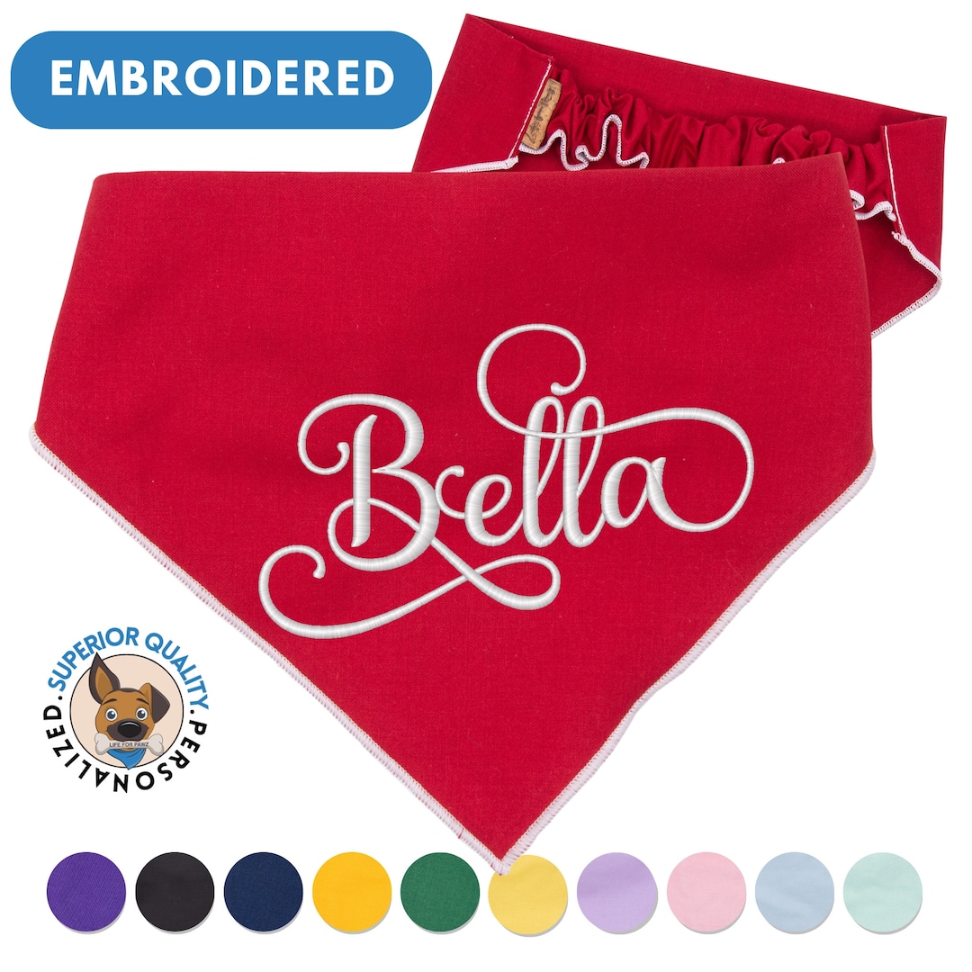 Personalized Embroidered Pet Name Bandana – Custom Dog Scarf in ...
