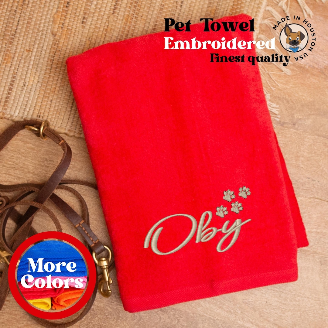 Personalized Pet Towel With Paw Print and Name Embroidery, Custom Dog ...