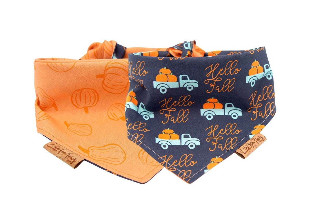 Fall Dog Bandana, Hello Fall, Reversible Bandana for Dogs, Tie and Snap ...
