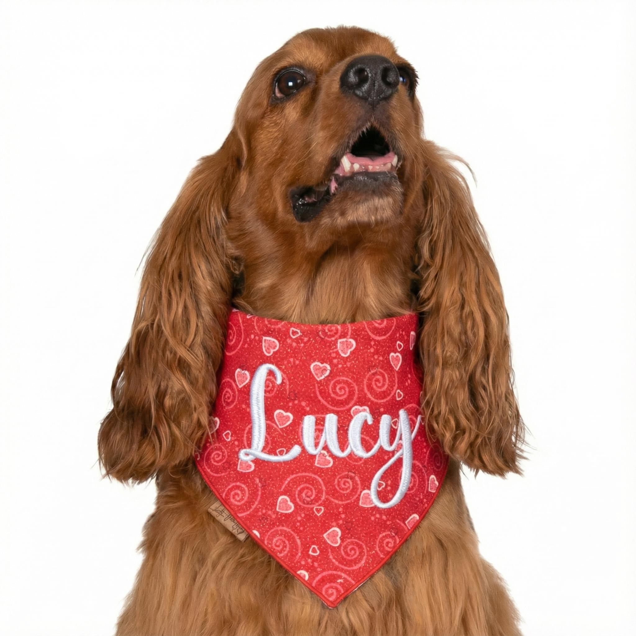 Red Valentine Dog Bandana – Personalized Name – Embroidered Scrunchie ...