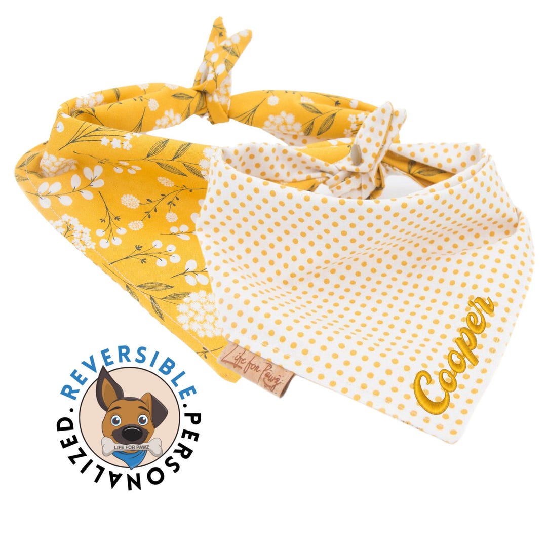 Cute Puppy Bandana, Mustard Woodland Dog Bandana Summer, Plaid Scarf ...