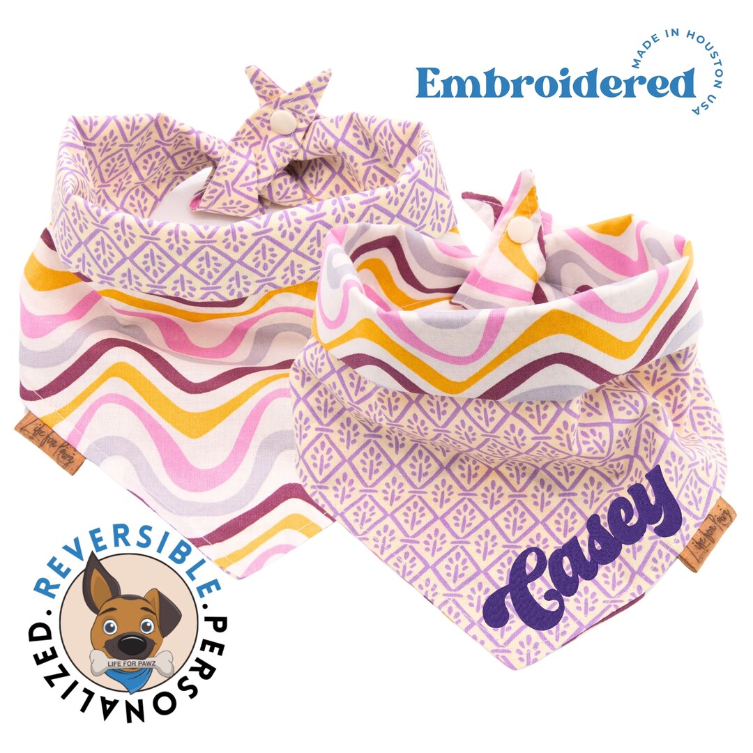 Personalized Reversible Embroidered Dog Bandana, High-quality Handmade ...