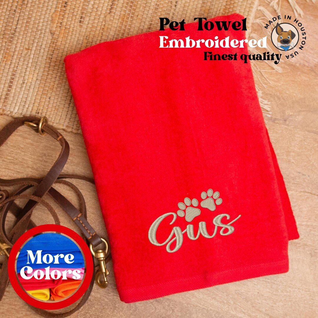 Personalized Dog Towel With Custom Embroidered Name and Paws, Soft ...