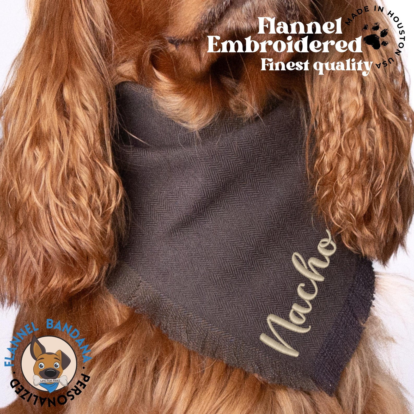 Personalized Dog Bandana: Embroidered Flannel Pet Scarf - Etsy