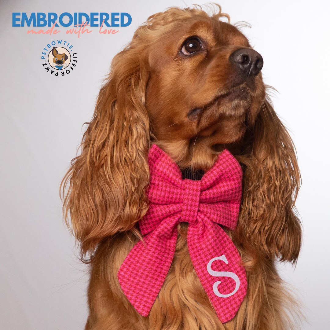 Personalized Pink Houndstooth Dog Bow Tie and Lady Bow, Custom ...
