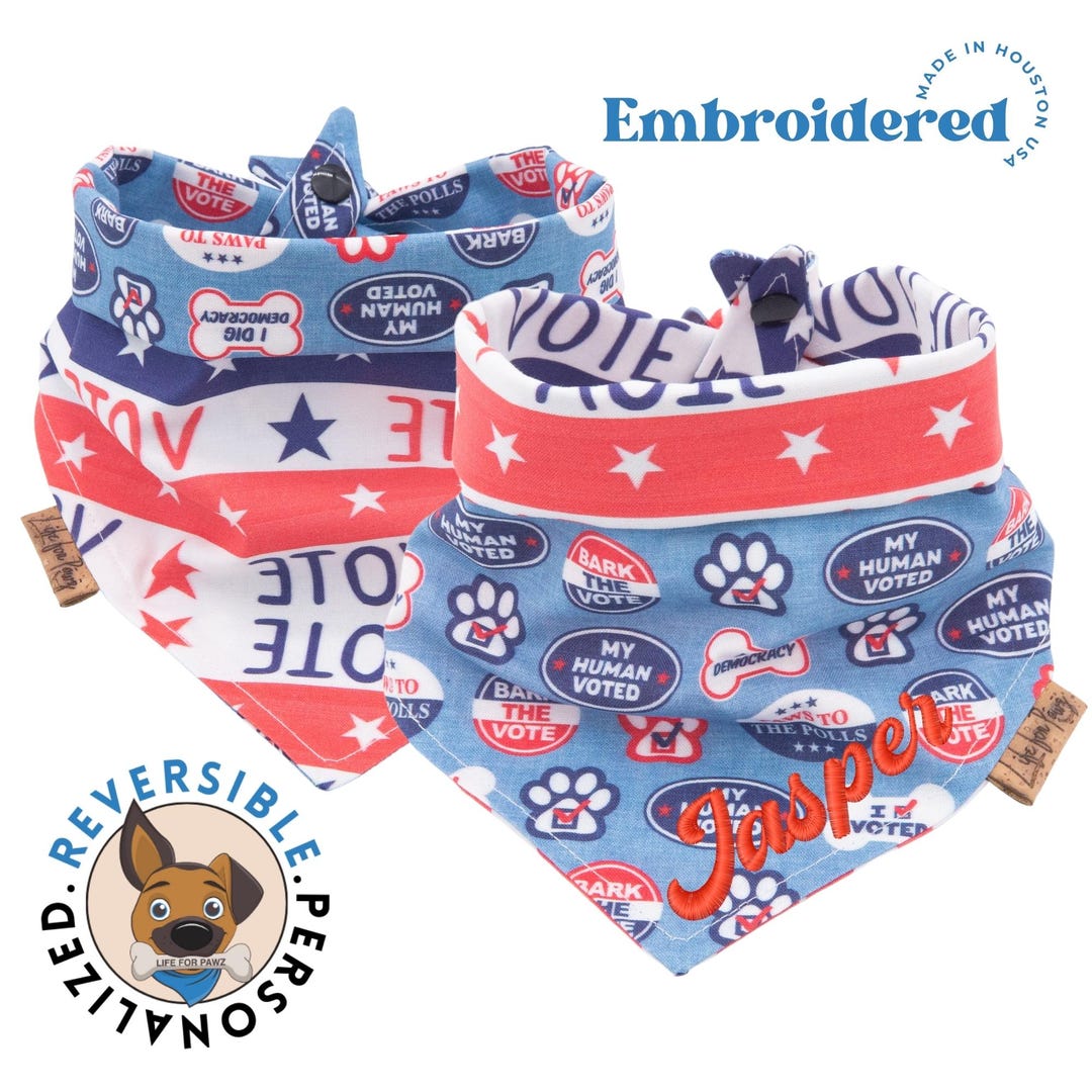 Custom Patriotic Dog Bandana - Election Vote Dig Democracy Reversible ...