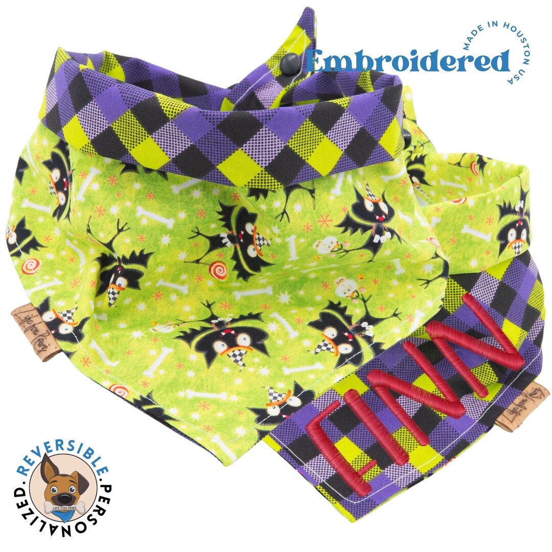 Halloween Dog Bandana - Bats and Bones Spooky Dog Bandana - Custom Name ...