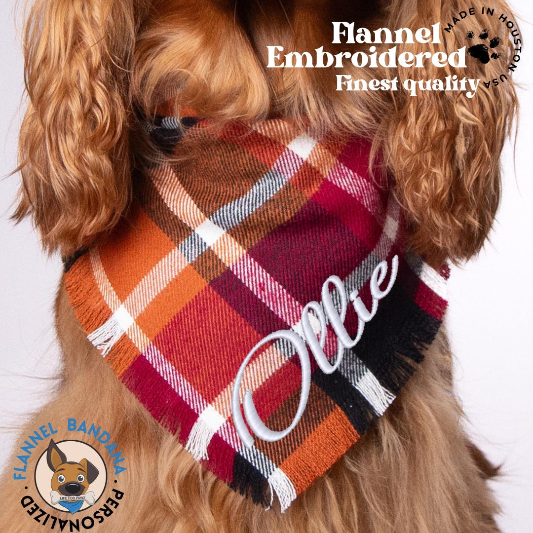Custom Dog Bandana With Name | Reversible Flannel Pet Scarf | Frayed ...