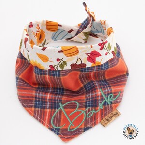 Personalized Fall Dog Bandana: Reversible Pumpkin Plaid, Embroidered ...
