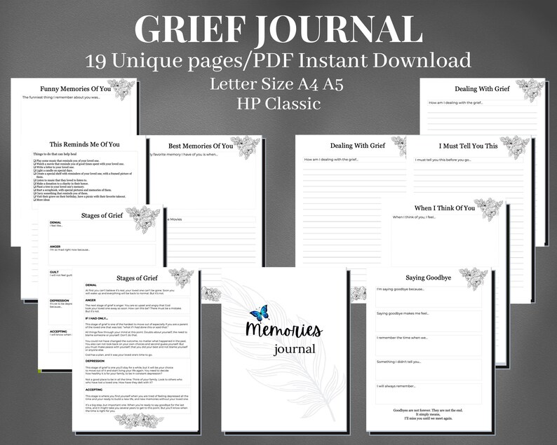 Grief Journal Healing Therapy Memory Keeper Stages of Grief - Etsy