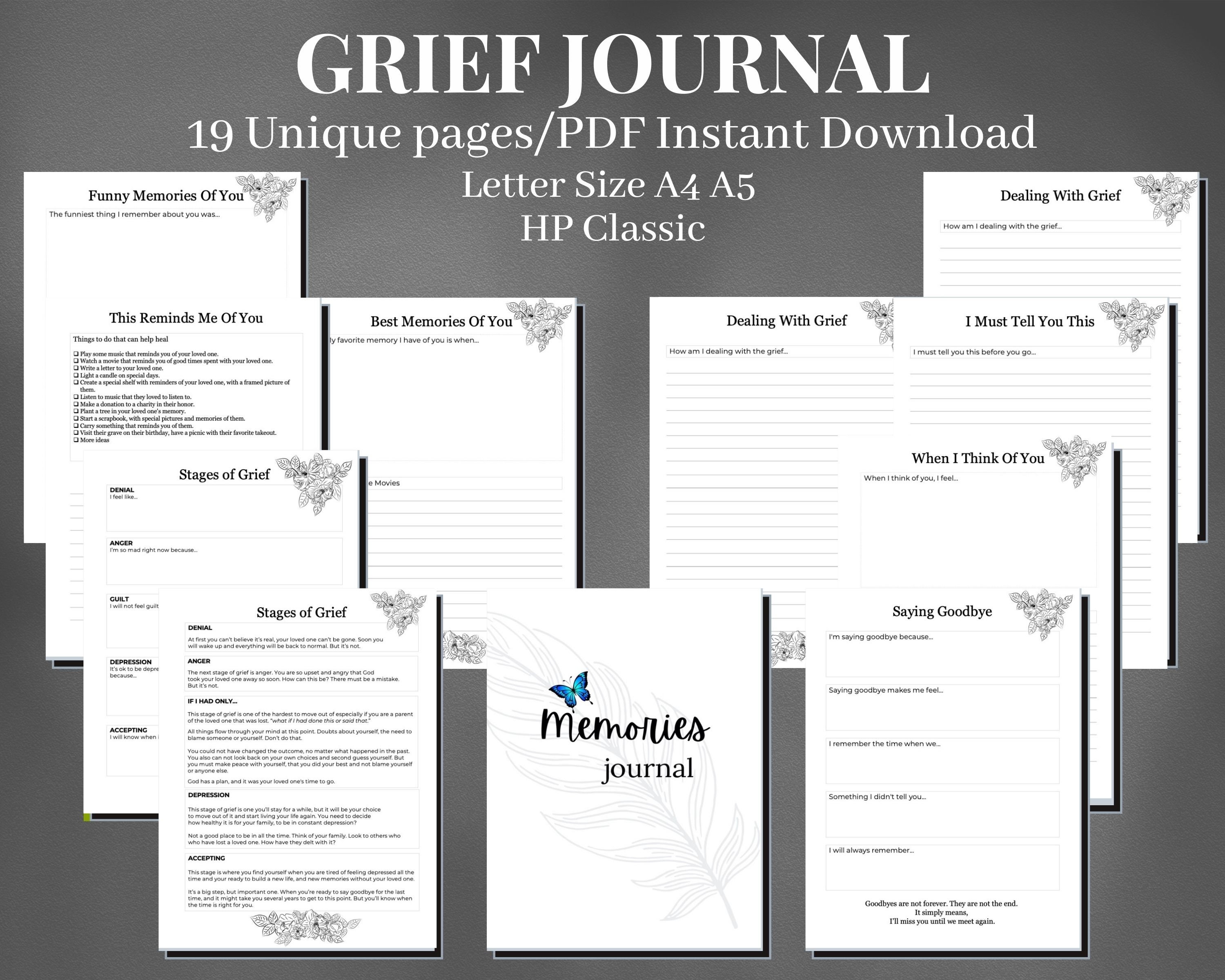Grief Journal Healing Therapy Memory Keeper Stages of Grief | Etsy
