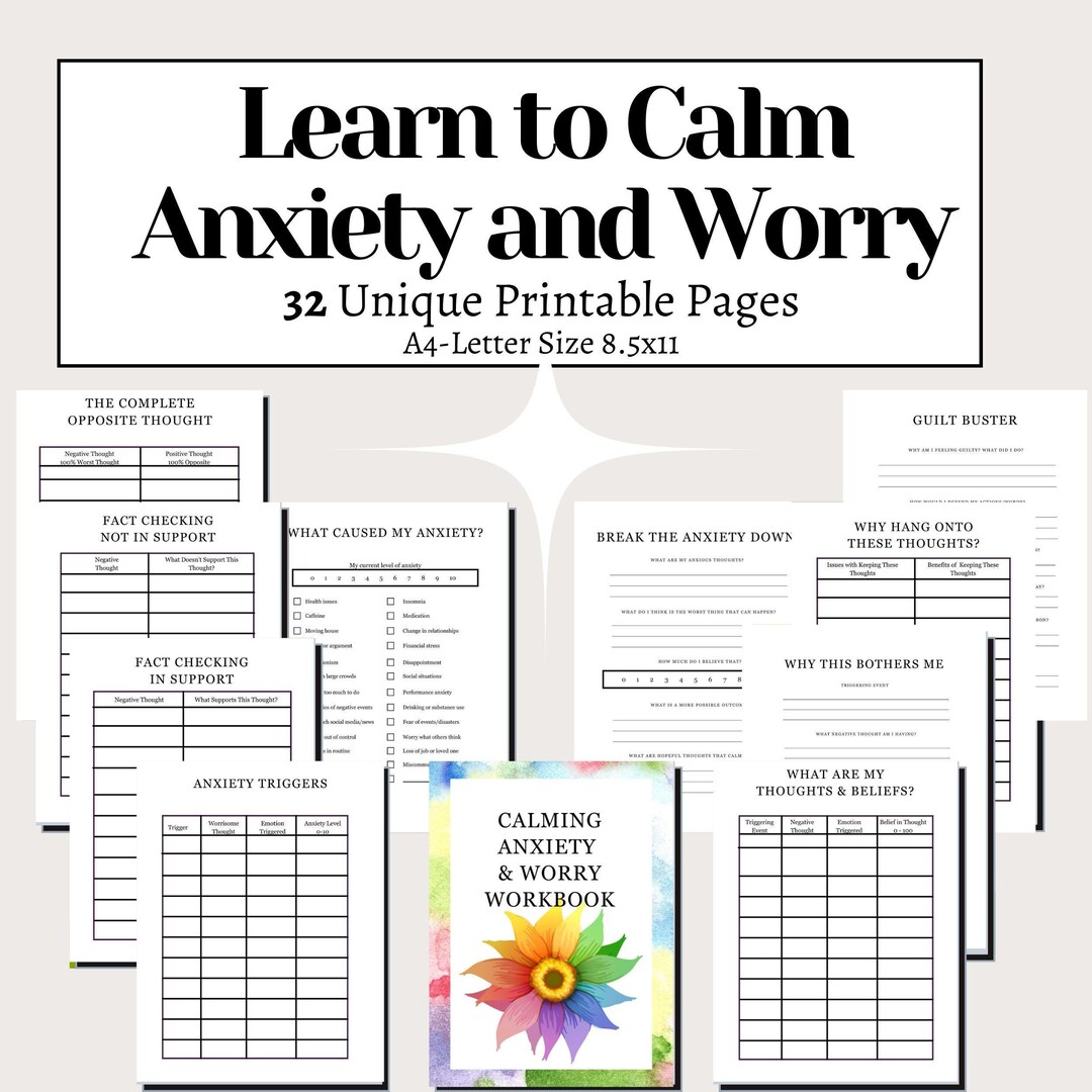 Anxiety Worksheets Journal, Therapy Journal, Wellness Journal, Mental ...