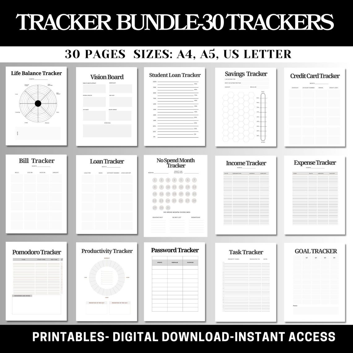 Tracker Bundle, Habit Tracker, Reading Journal, Savings Challenge ...