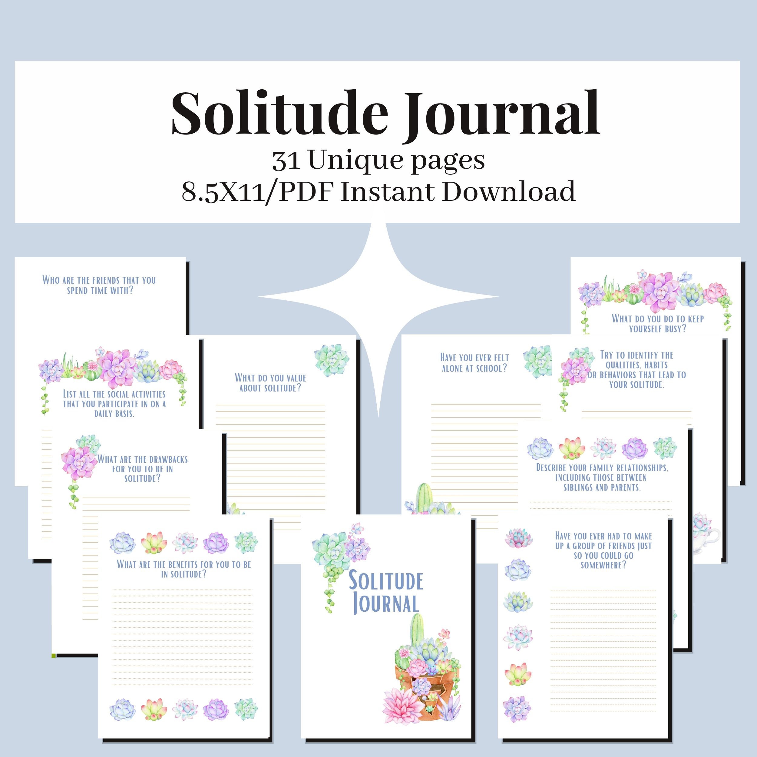 Printable Solitude Journal for Self Reflection and Mindfulness, Self ...