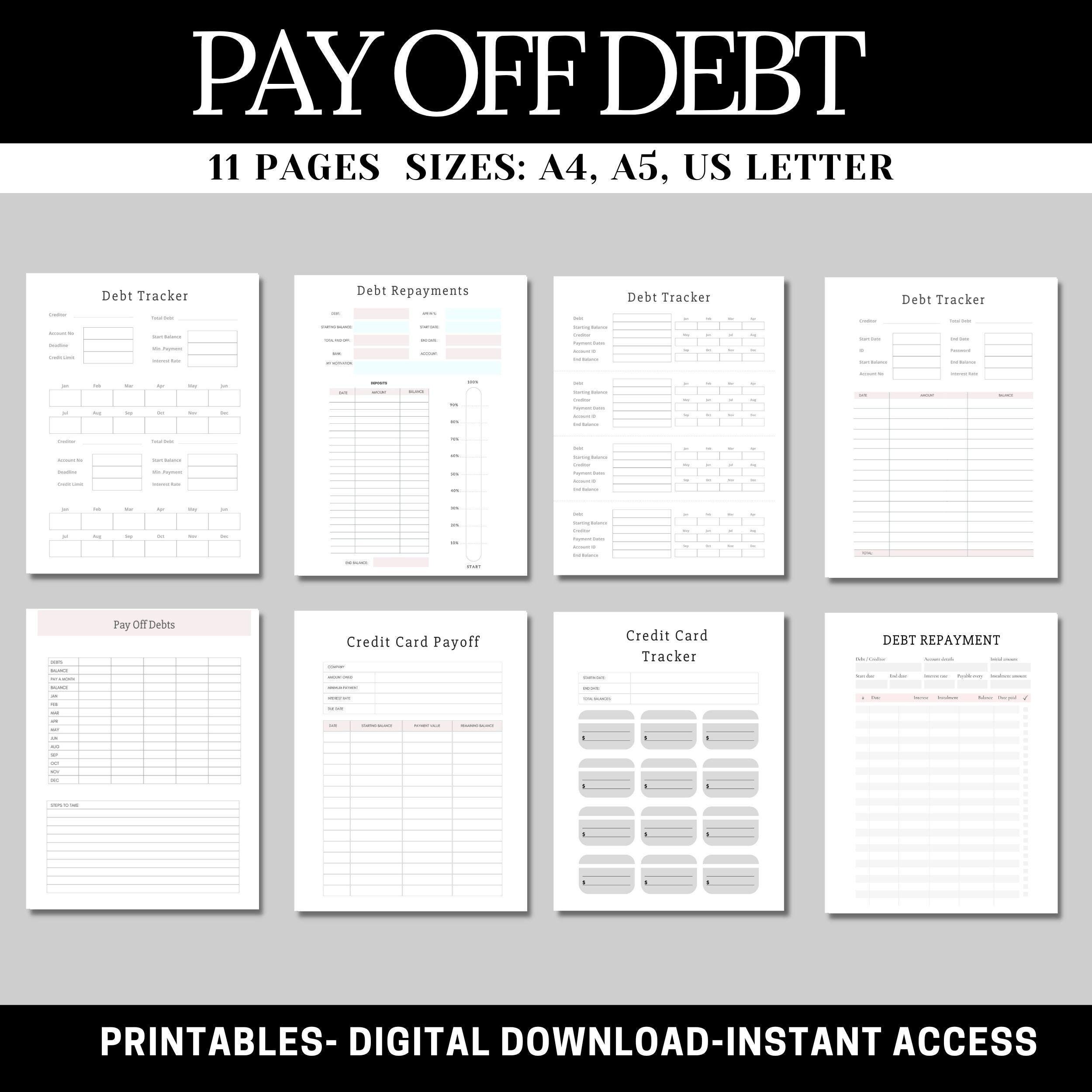 Debt Trackers, Debt Free, Payoff Chart, Bill Calendar, Finance Tracker ...